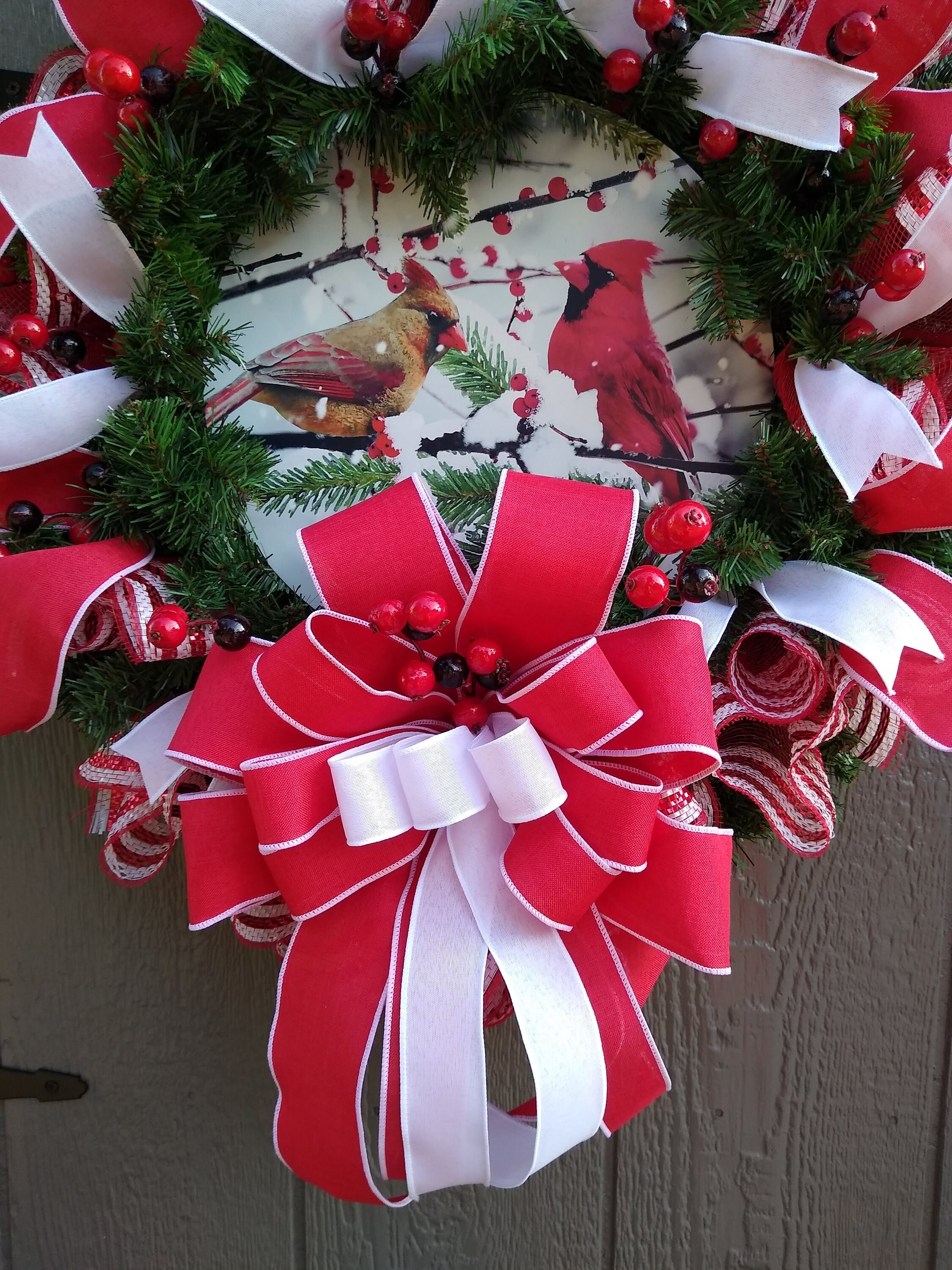 Christmas Wreath, Christmas Wreath With Red Birds, Holiday Wreath ...