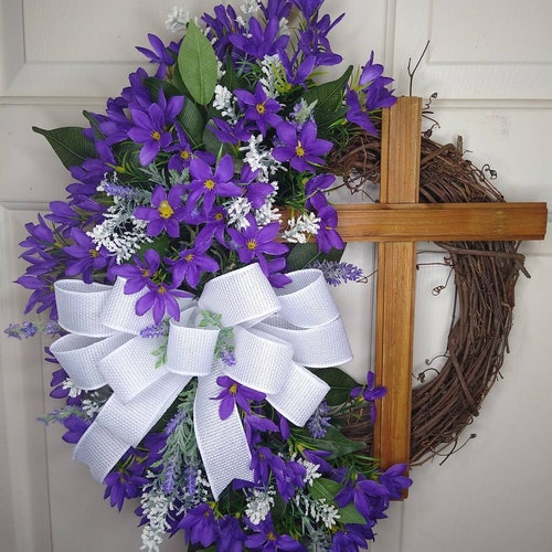 Spring Cross Wreath for Front Door Cross Wreath Summer | Etsy