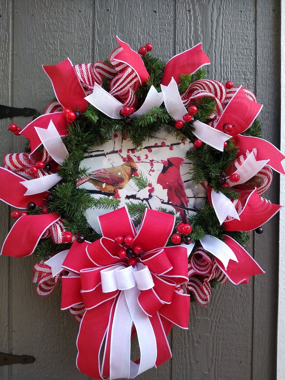 Christmas Wreath, Christmas Wreath With Red Birds, Holiday Wreath ...