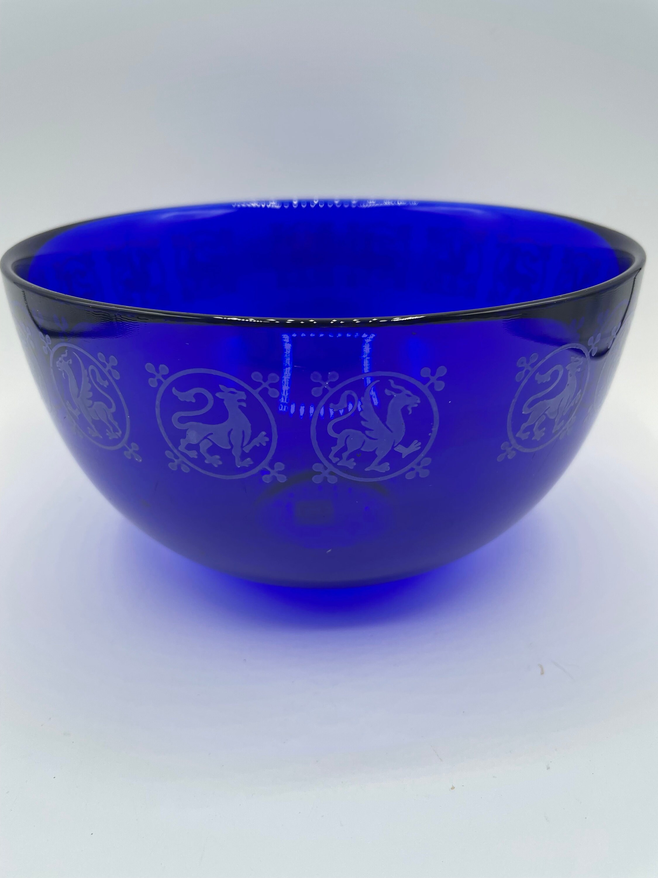 Egizia ARGENTO Royal Cobalt Blue Glass Bowl With Lion Dragon - Etsy