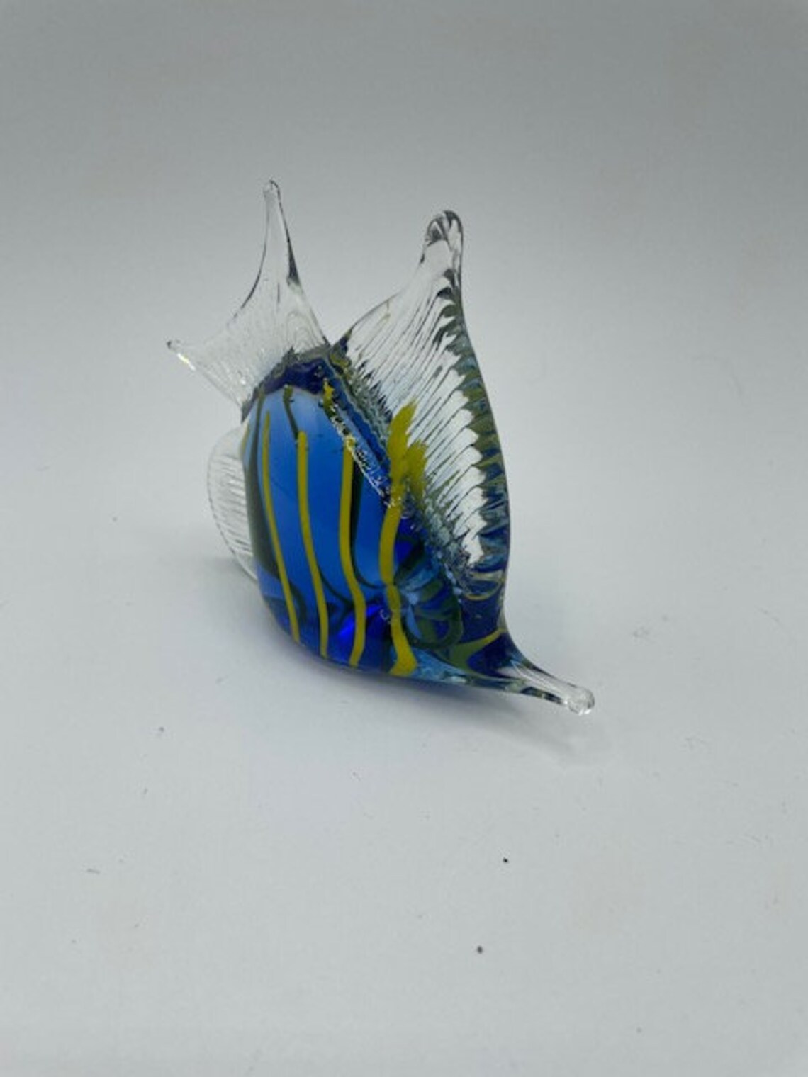 Art Glass Angel Fish Paperweight Hand Blown Blue Yellow Clear | Etsy