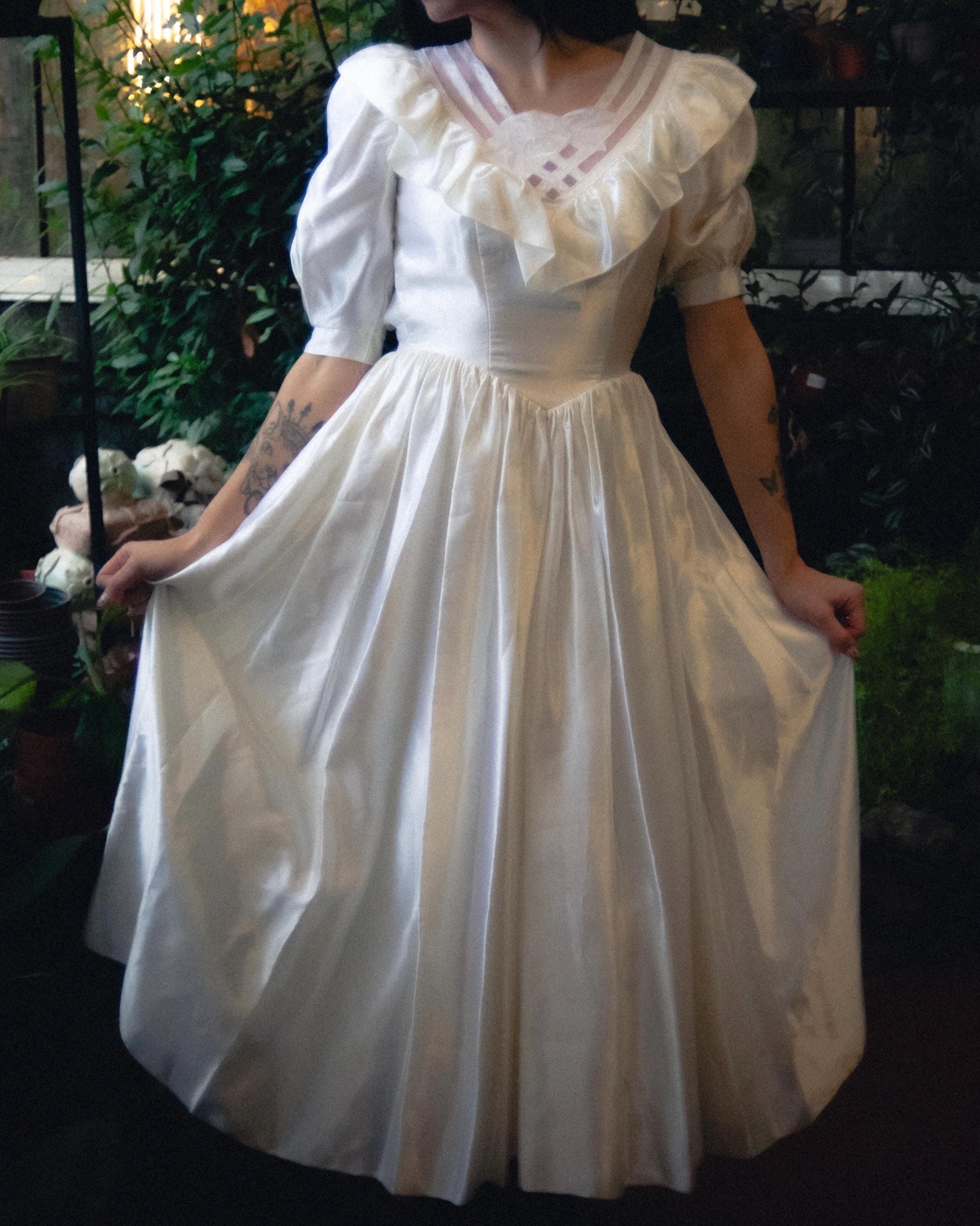 Angelic Vintage White Satin Dress With Petticoat - Etsy
