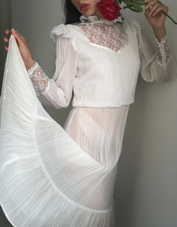 Ethereal vintage Edwardian white dress with high lace… - Gem