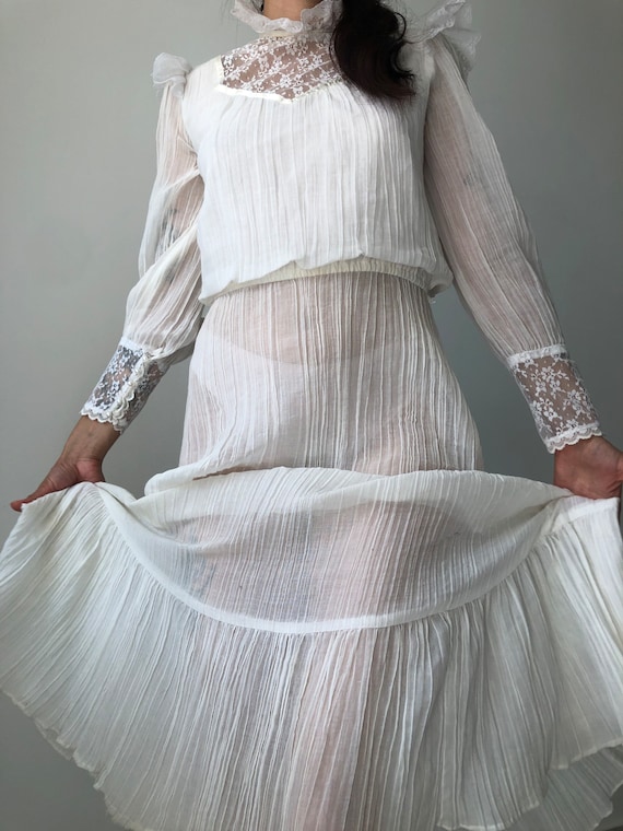 Ethereal vintage Edwardian white dress with high lace… - Gem