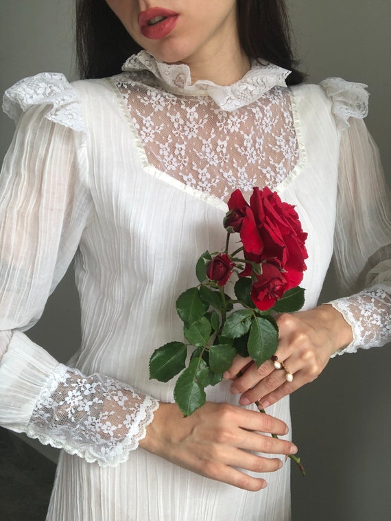 Ethereal vintage Edwardian white dress with high lace… - Gem