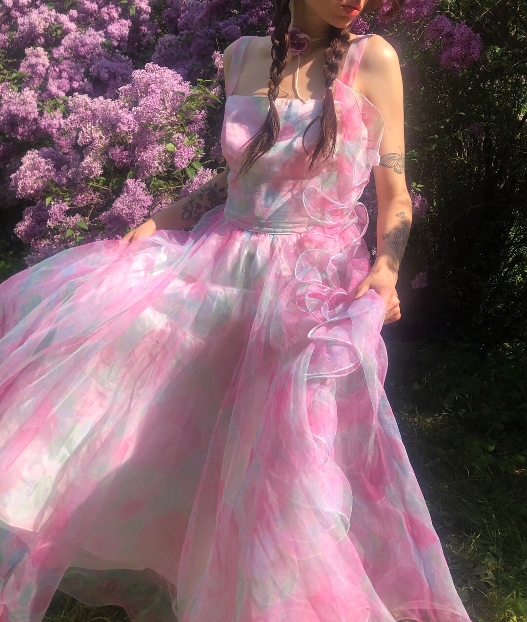 Ethereal Vintage Fluffy Floral Maxi Princess Dress, Fairy Dress, Floral ...