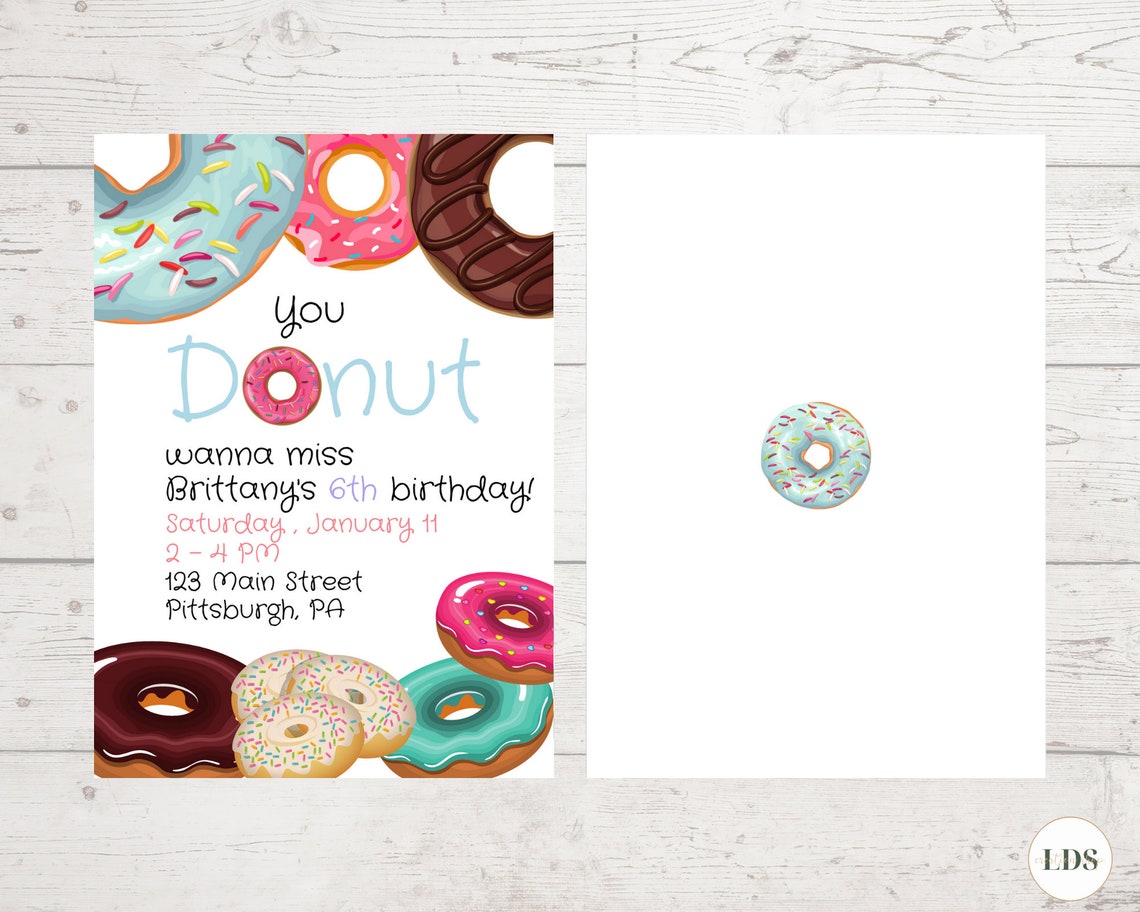 Donut Birthday Invitation Donut Themed Birthday Party | Etsy