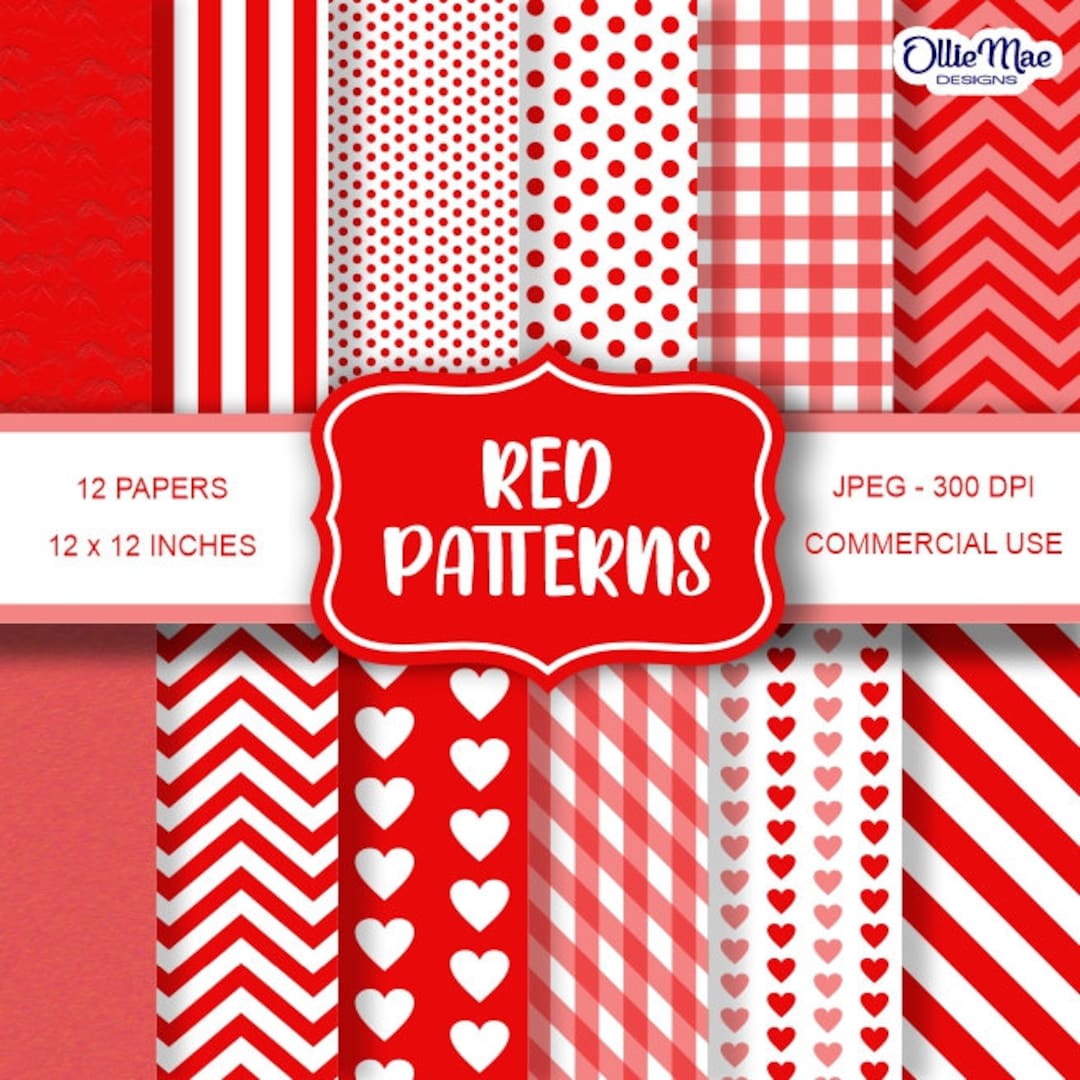 Red Digital Paper Pack, Scrapbook Papers, Backgrounds, Printable ...