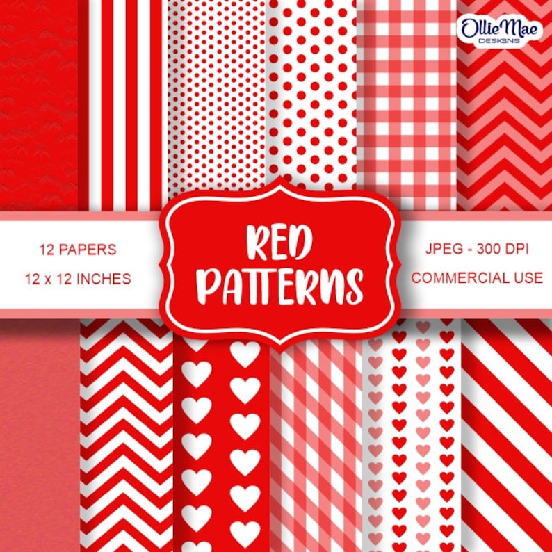 Red Digital Paper Pack, Scrapbook Papers, Backgrounds, Printable ...