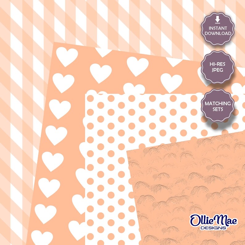 Peach Digital Paper Pack, Scrapbook Papers, Backgrounds, Printable ...
