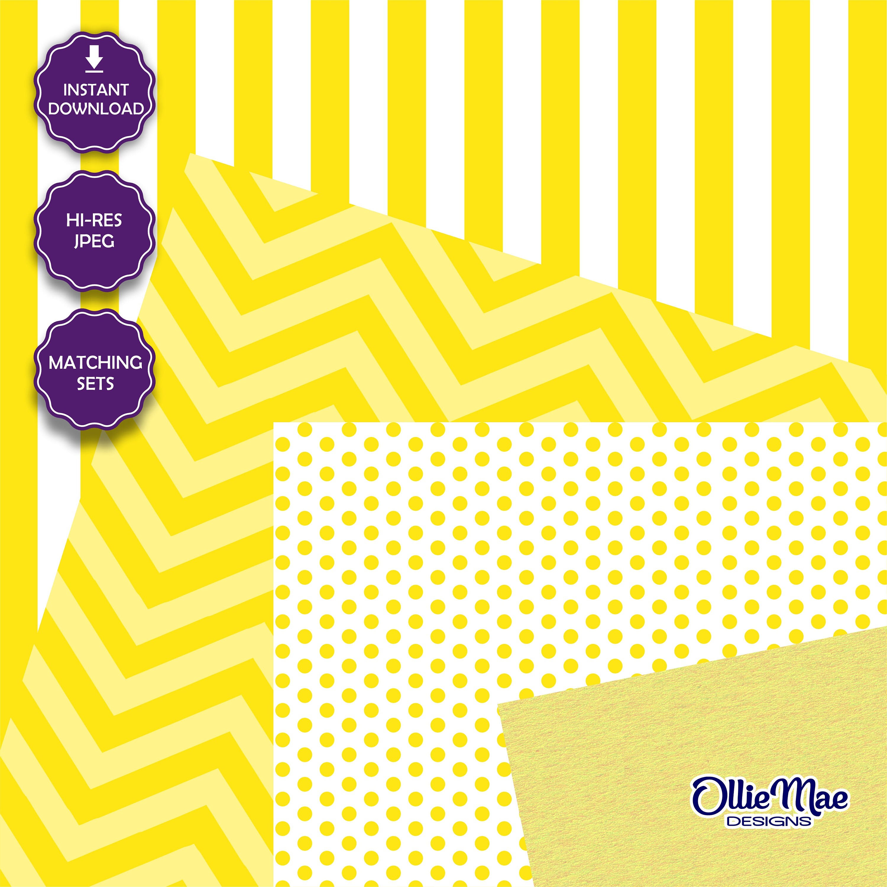Yellow Digital Paper Pack, Mardi Gras, Scrapbook Paper Background ...