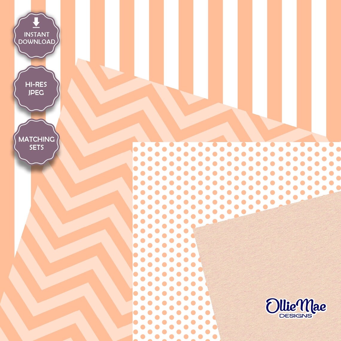 Peach Digital Paper Pack, Scrapbook Papers, Backgrounds, Printable ...