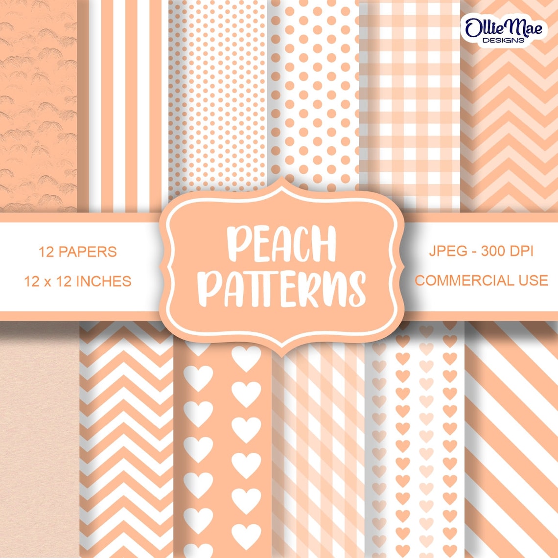 Peach Digital Paper Pack, Scrapbook Papers, Backgrounds, Printable ...