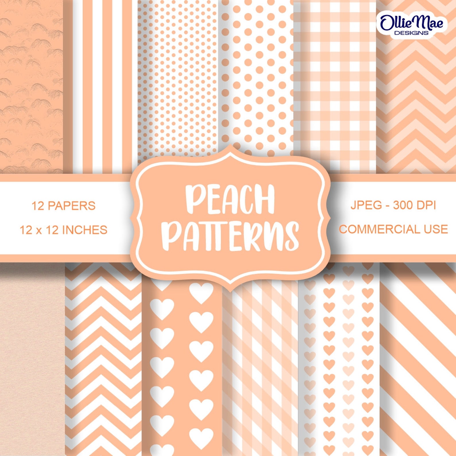 Peach Digital Paper Pack - 12pc Soft JPG Backgrounds, Scrapbook, Baby ...