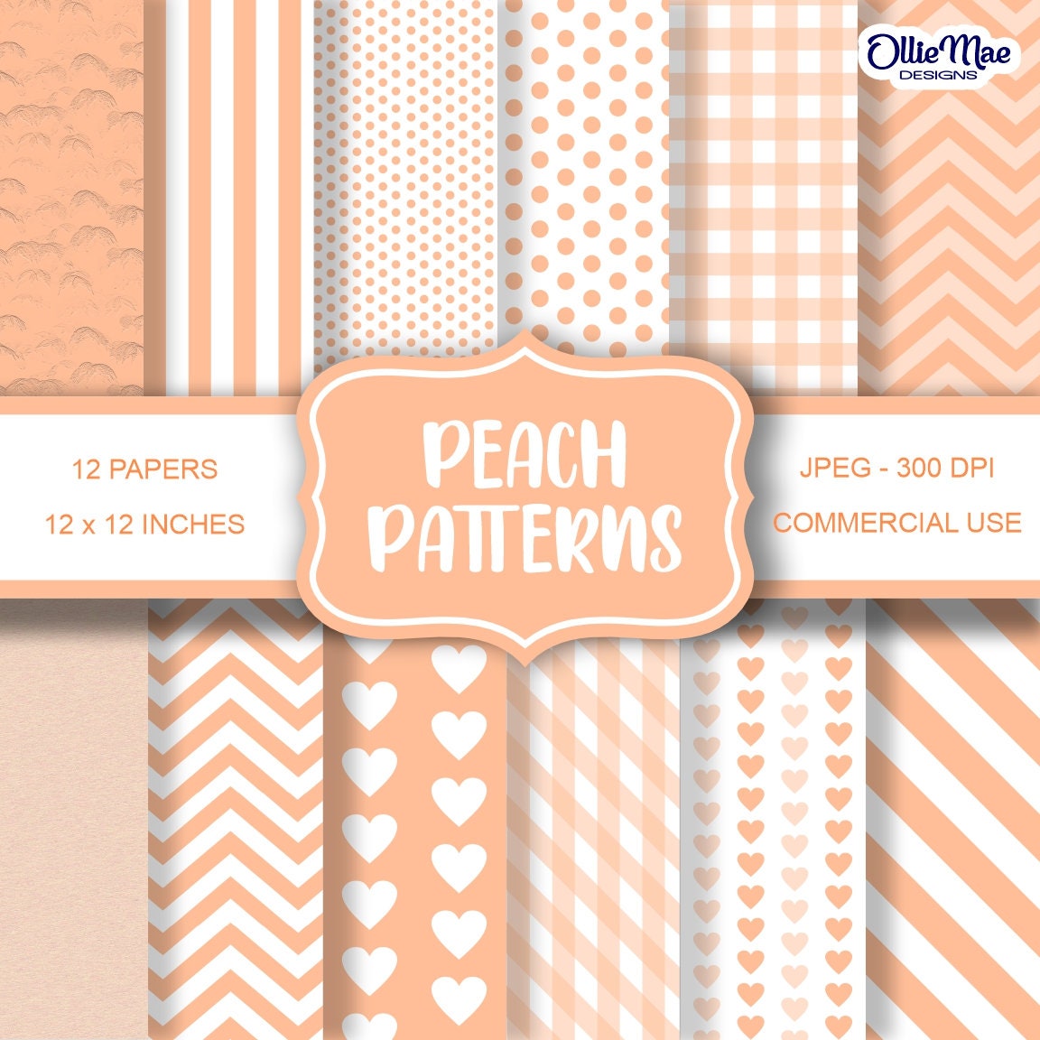 Peach Digital Paper Pack, Scrapbook Papers, Backgrounds, Printable ...