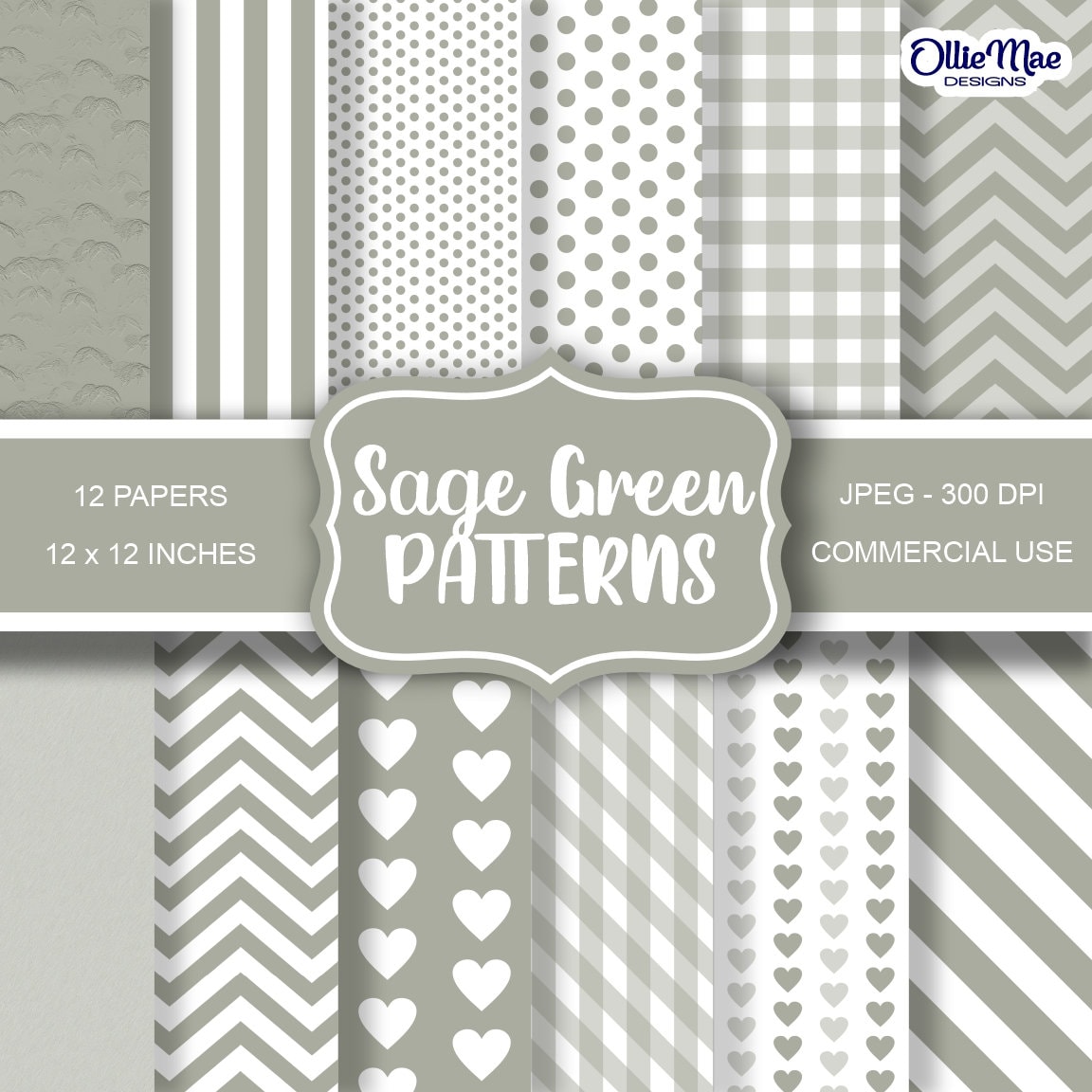 Sage Green Digital Paper Pack, Scrapbook Papers, Backgrounds, Printable ...
