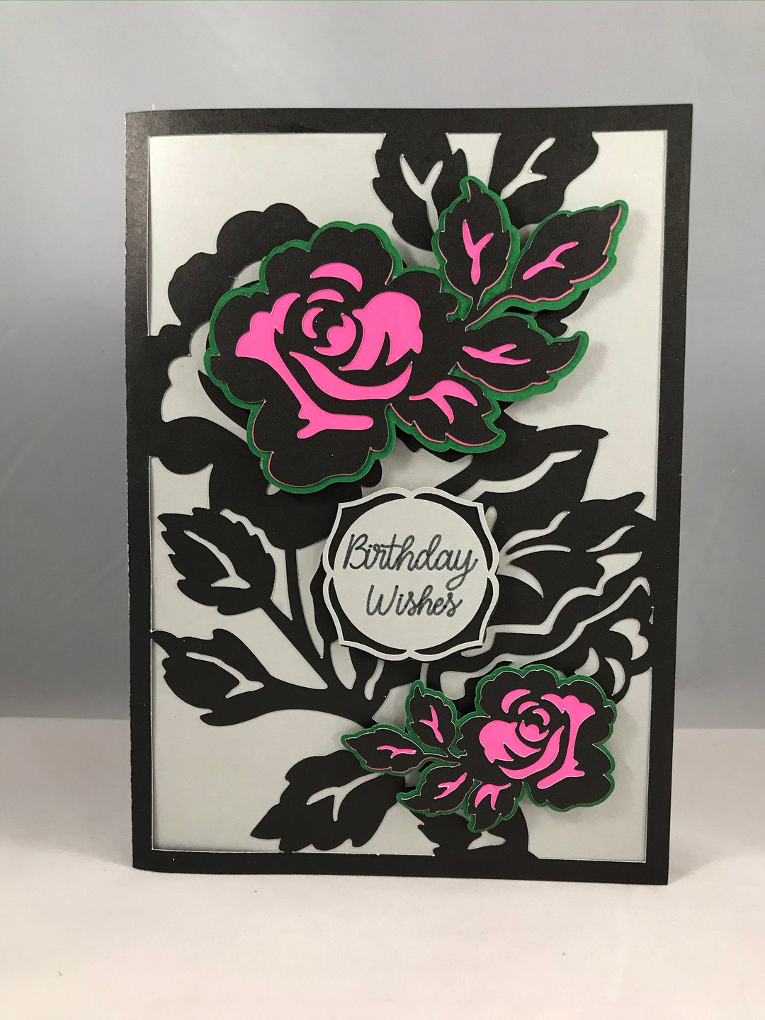Black Floral Birthday Card - Etsy