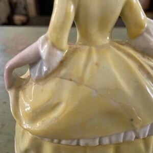 Antique German Porcelain Lady in Yellow Dress Half-doll Powder Jar or ...