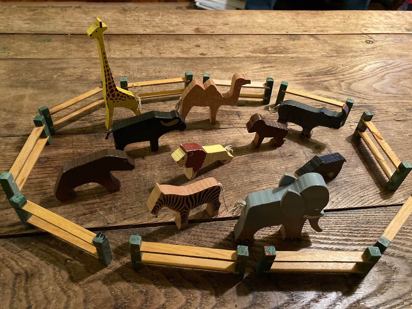 Vintage wooden zoo animals with fence | Etsy