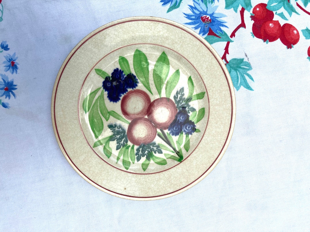 Early Stick Spatterware or Sponge Ware Adams Plum Pattern Dessert Plate ...