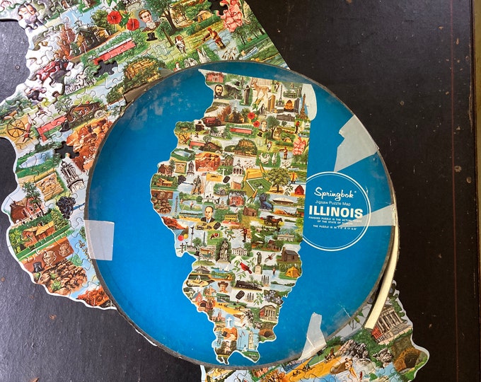 Springbok Contour Jigsaw Puzzle–map of Illinois, Art by Charles Fracé ...
