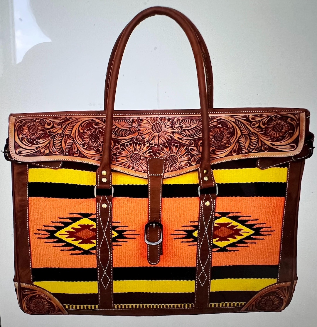 Personalized Customized Leather Saddle Blanket Tote Purse Bag Zip ...