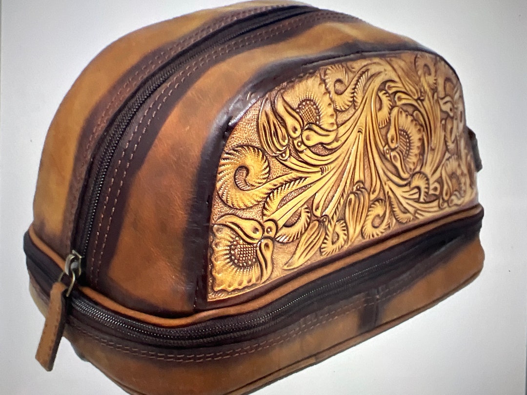 Personalized Customized Leather Hand Tooled Travel Purse Bag Zip Pocket ...