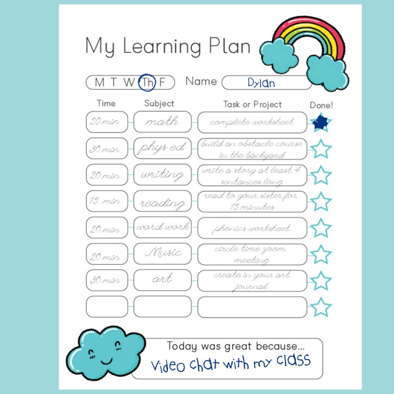 Kids Homeschool Daily Planner Daily Reflection Easy Read Fun and Simple ...