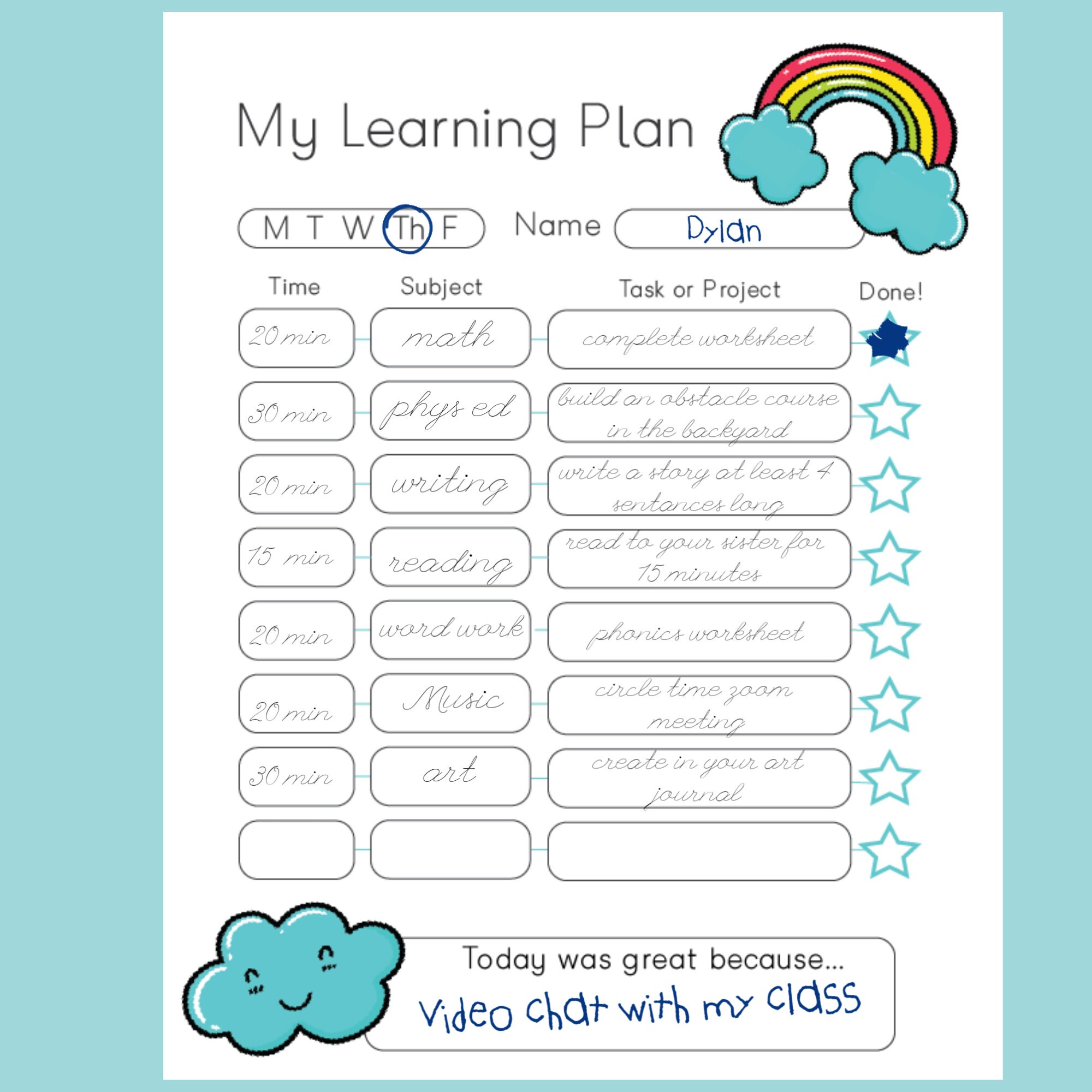 Kids Homeschool Daily Planner Daily Reflection Easy Read Fun and Simple ...