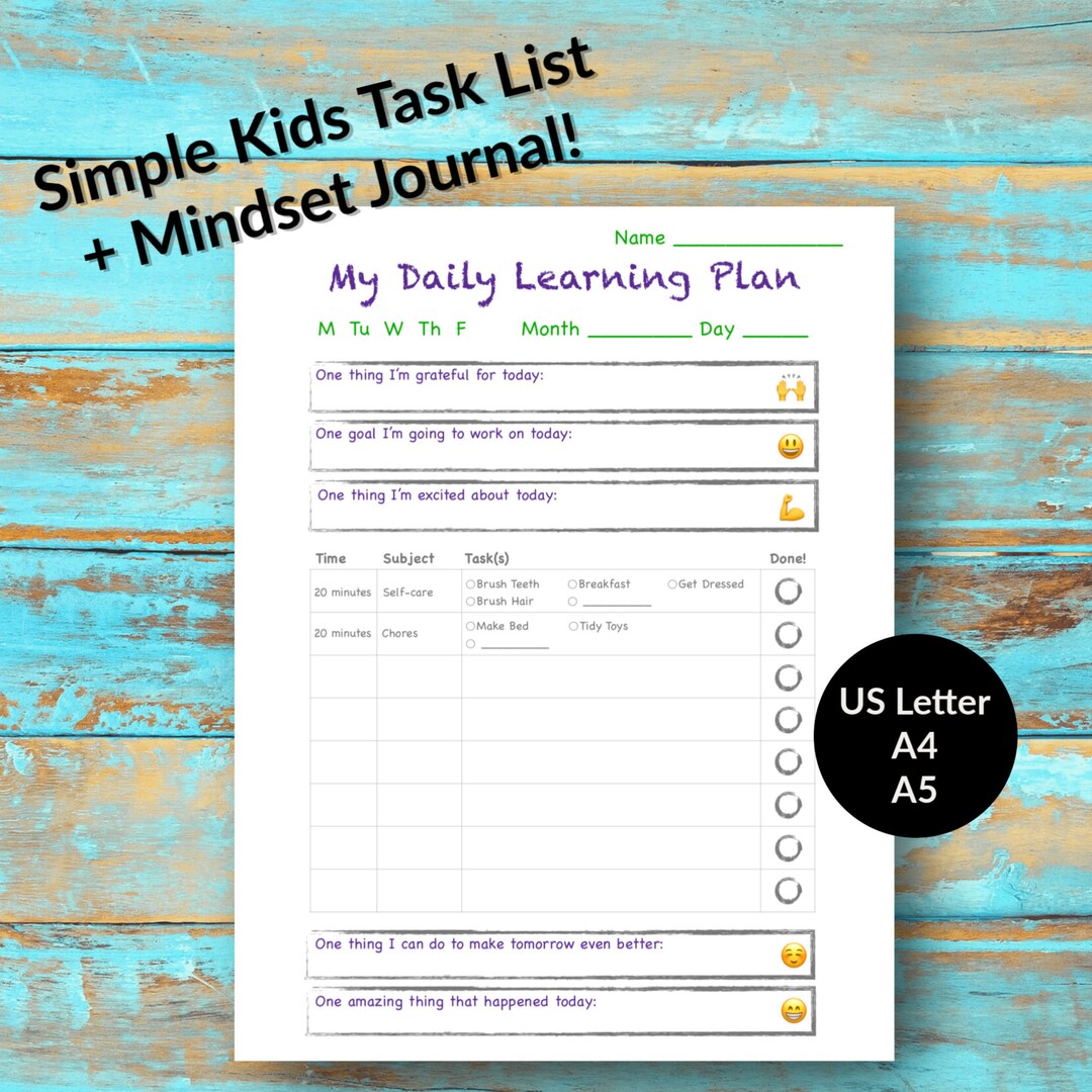 Simple Kids Homeschool Daily Planner Growth Mindset Journal Printable ...