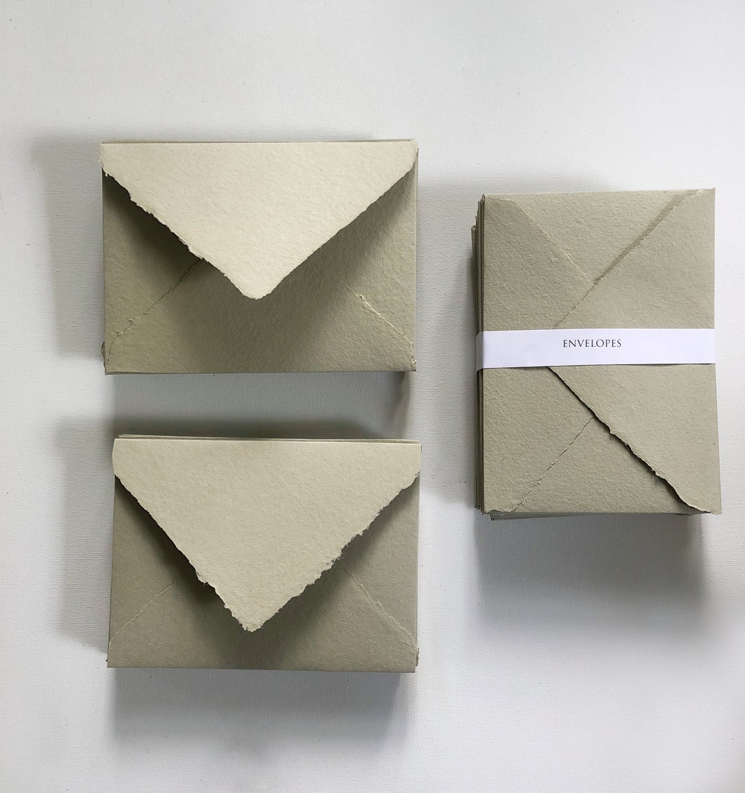 Deckle Edge Envelope. Handmade Paper. Olive - Etsy
