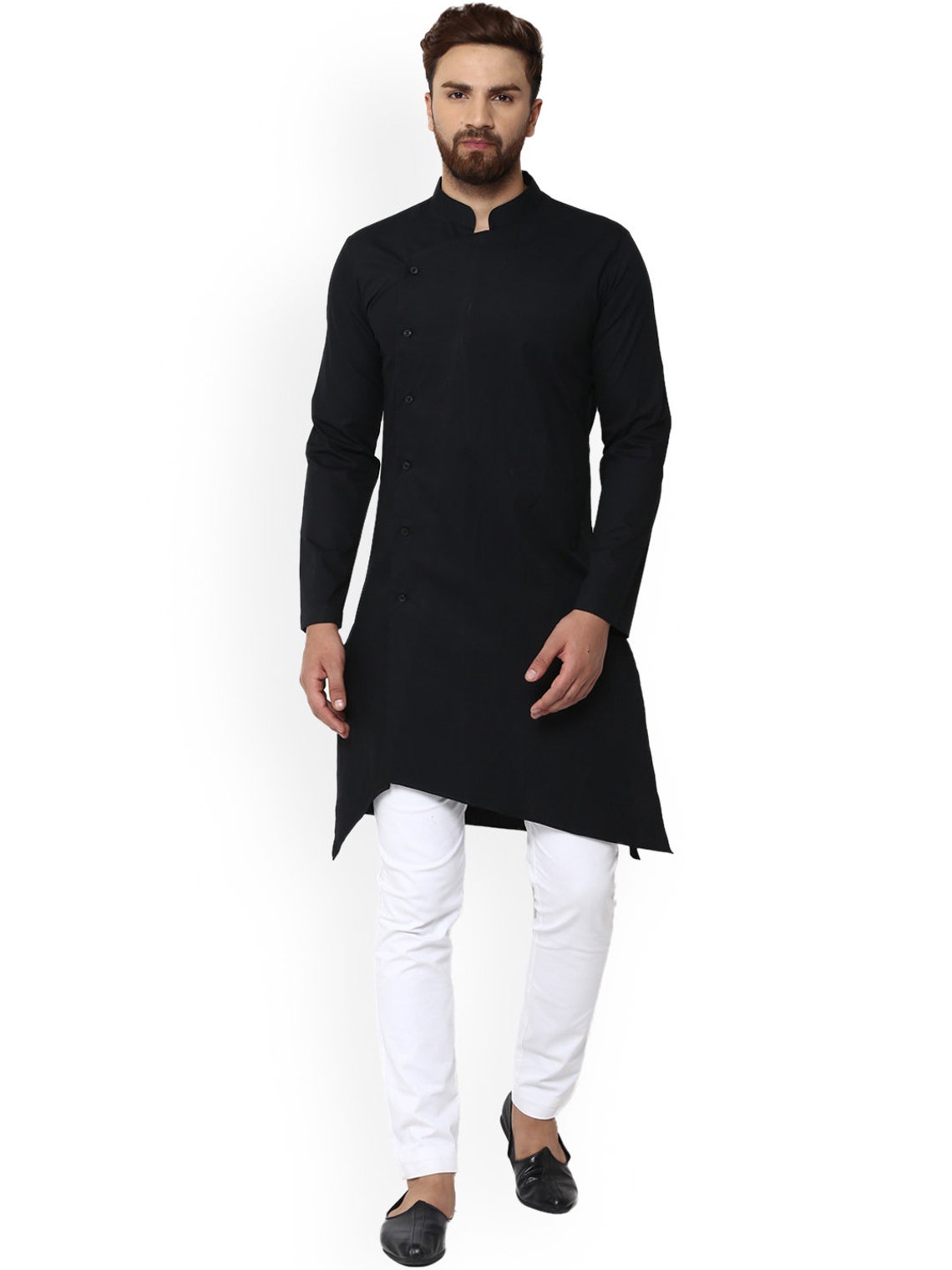 Indian New Style Black Kurta Solid Colour Men Wear 100% - Etsy