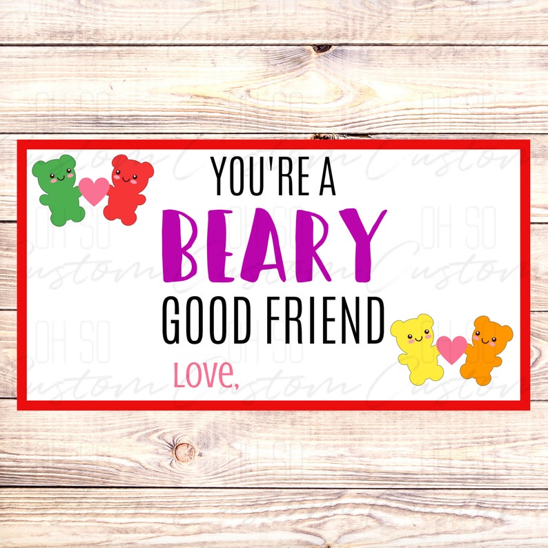 You're A Beary Good Friend Valentine, Valentine's Treat Tag, Candy ...