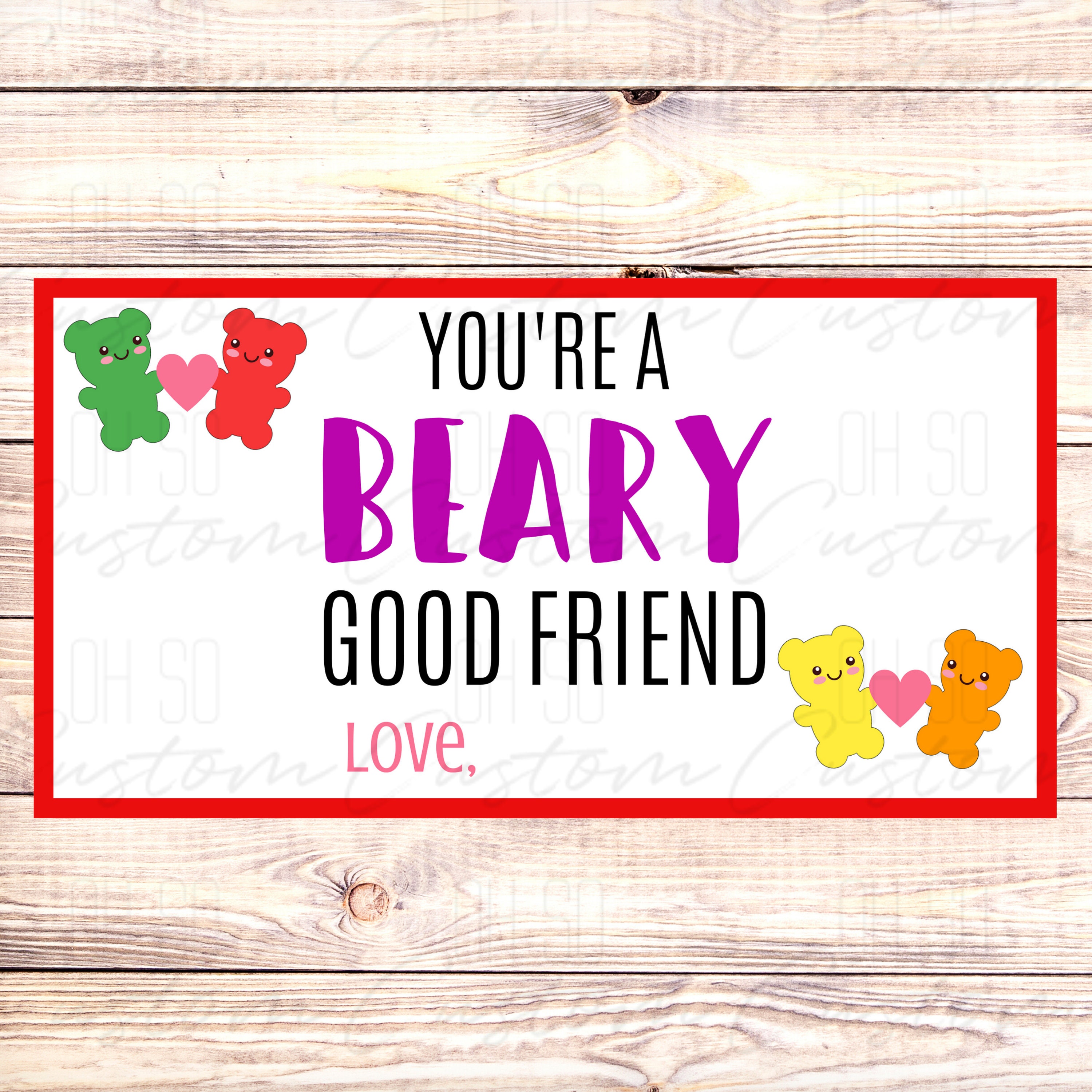 You're A Beary Good Friend Valentine, Valentine's Treat Tag, Candy ...