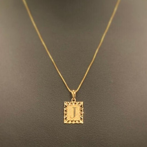 10K Gold Initial Square Pendant Initial Name Pendantgold - Etsy