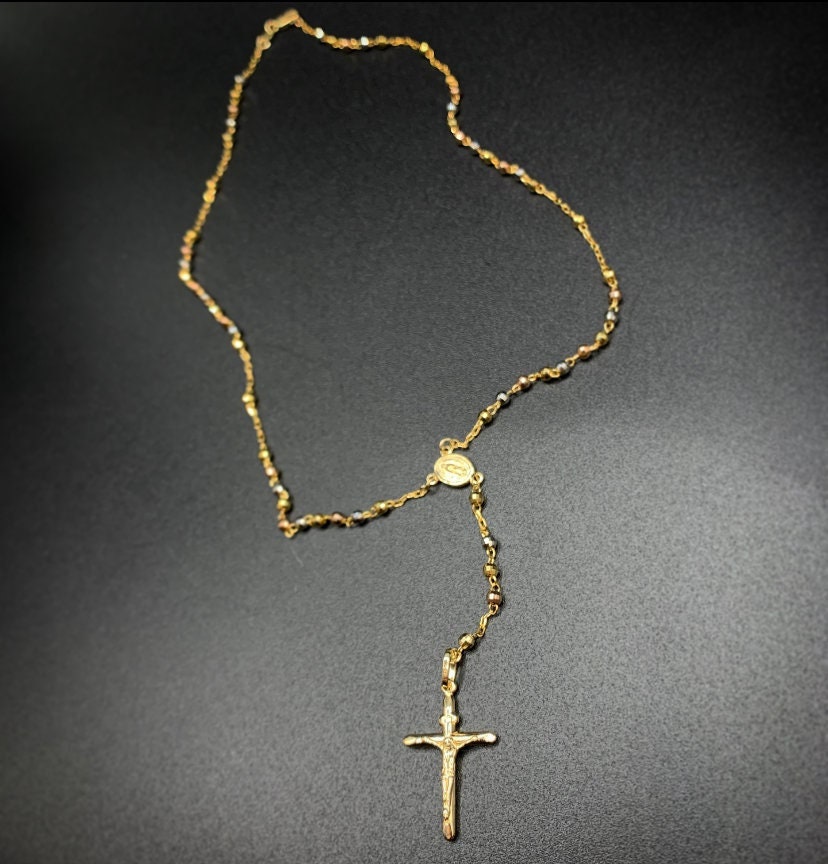 10K Gold Rosary,rosary Necklace,gold Rosary Necklace,tri 10K Gold Rosary,rosary Necklace,gold Rosary Necklace,tri