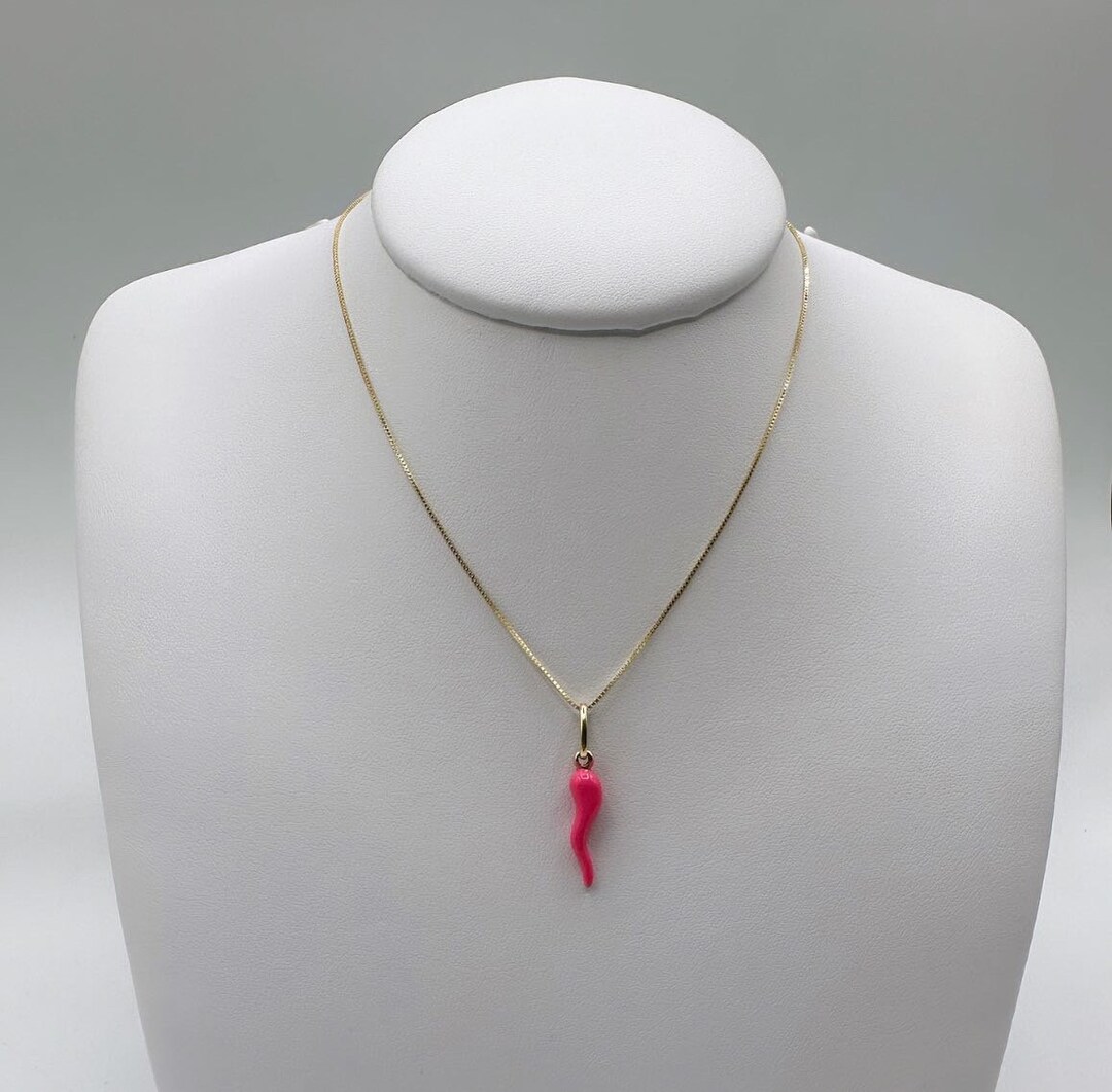 10K Pink Enamel Horn, 10K Gold Italian Horn Charm,italian Horn Pendant ...