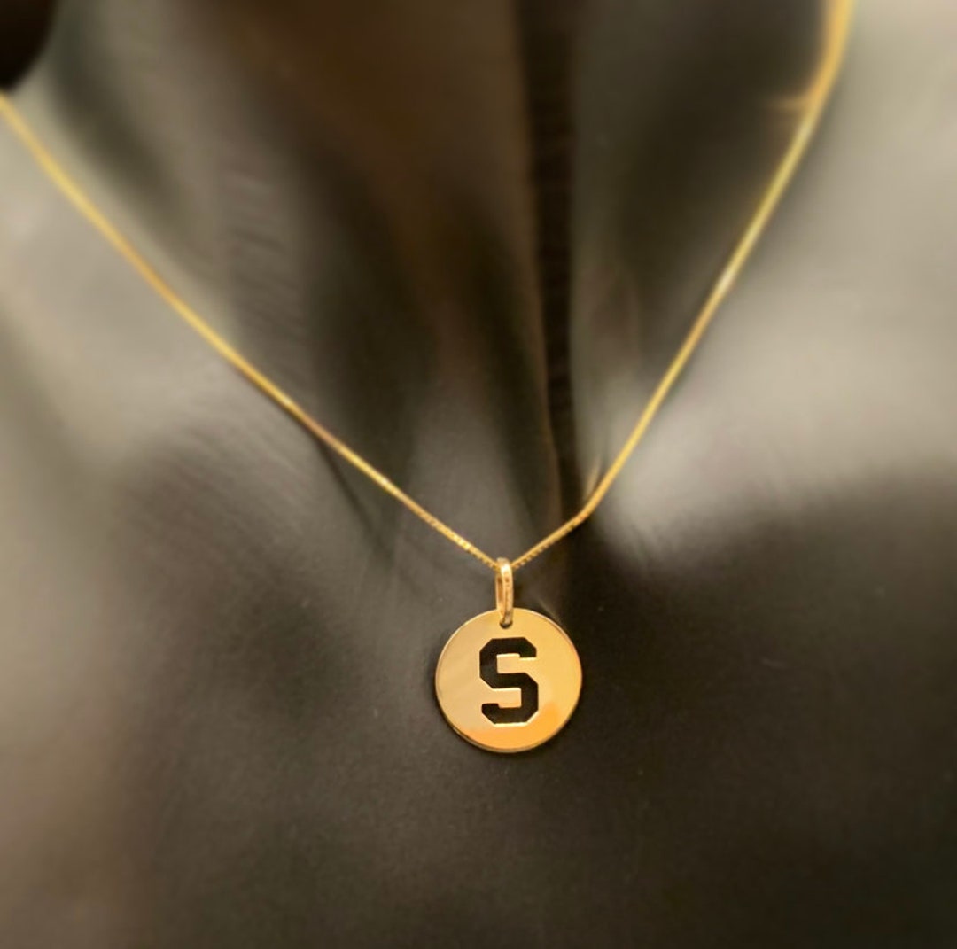 10K Circle Initial Pendant,gold Initial Tag Pendant, Gold Circle ...