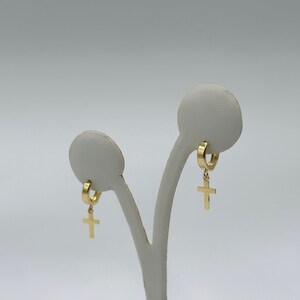 10K Gold Cross Dangle Huggie Hoops,gold Cross Dangle Earrings,gold ...