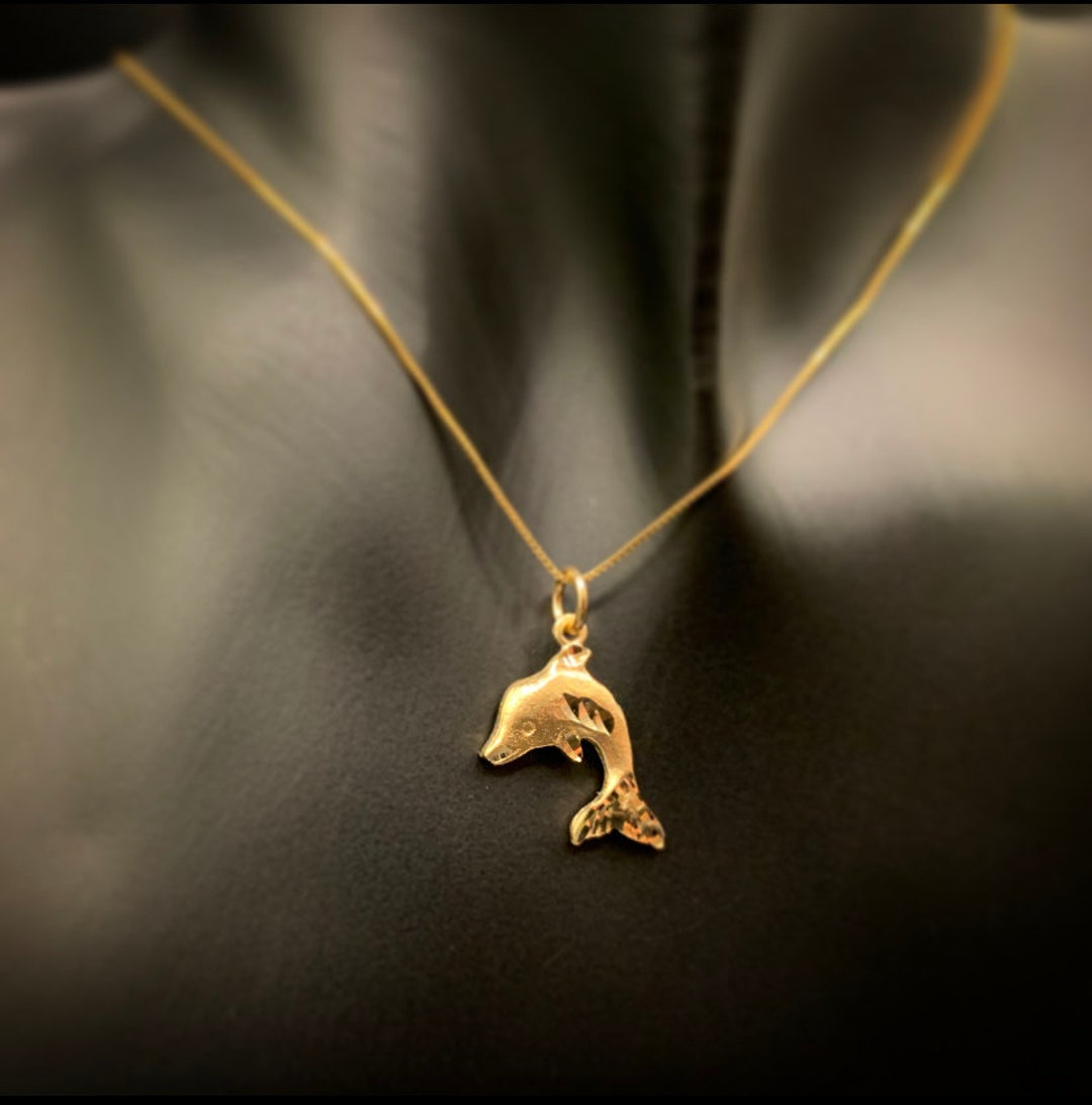 10K Gold Dolphin Pendant,gold Diamond Cut Dolphin Pendant,dolphin ...