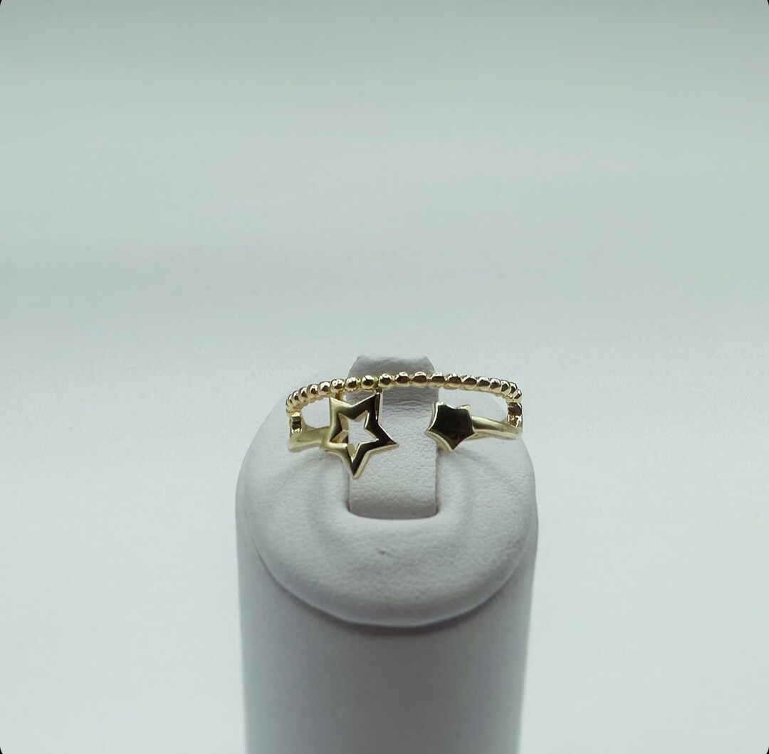 10K Gold Star Ring, Gold Star Ring, Double Star Ring, Gold Stacking ...