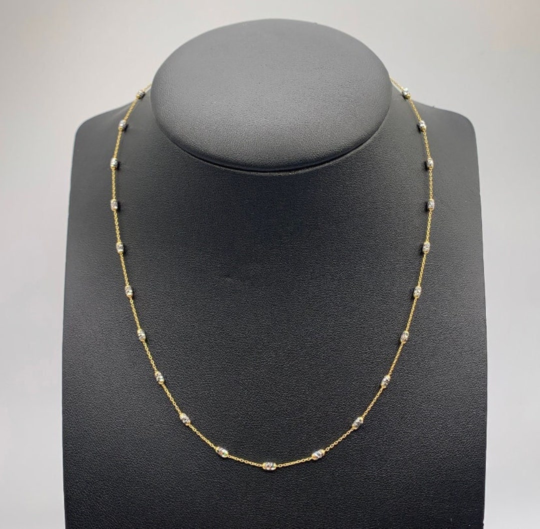 10K Two Tone Beaded Chain, Gold Beaded Necklace, 10K Gold Necklace, Two ...