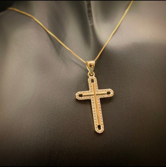 10K Gold Cross Cz Stone Gold Cross Baptism Gift Gold Cross | Etsy