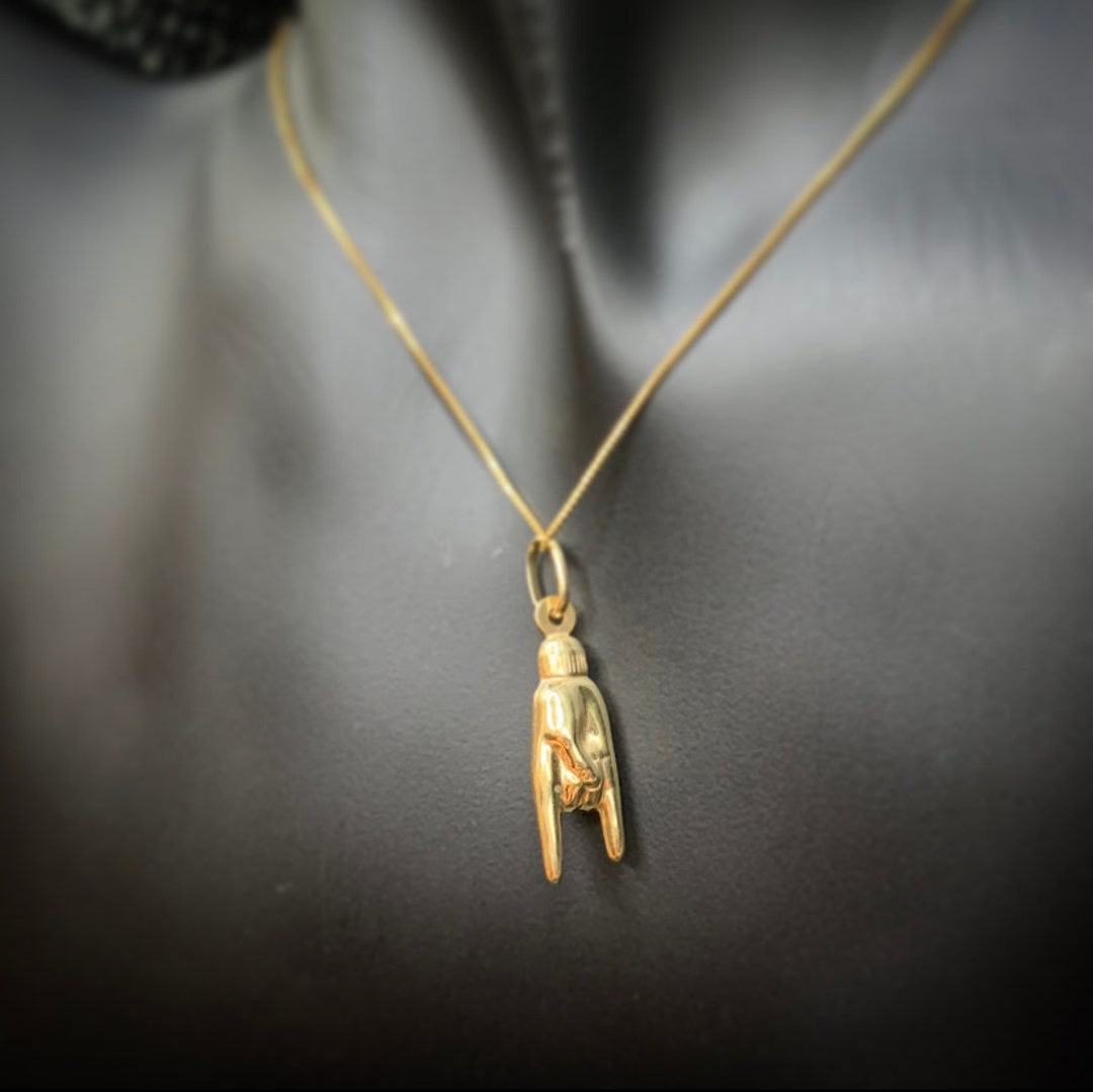 10K Gold Rock and Roll Hand Sign Pendant,hand Charm,rock Devil Horn ...