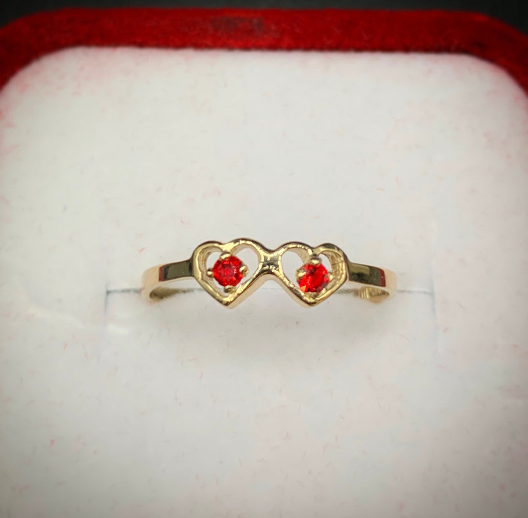 10K Gold Double Heart Ring,womens Heart Ring, Gold Heart Ring, Two ...