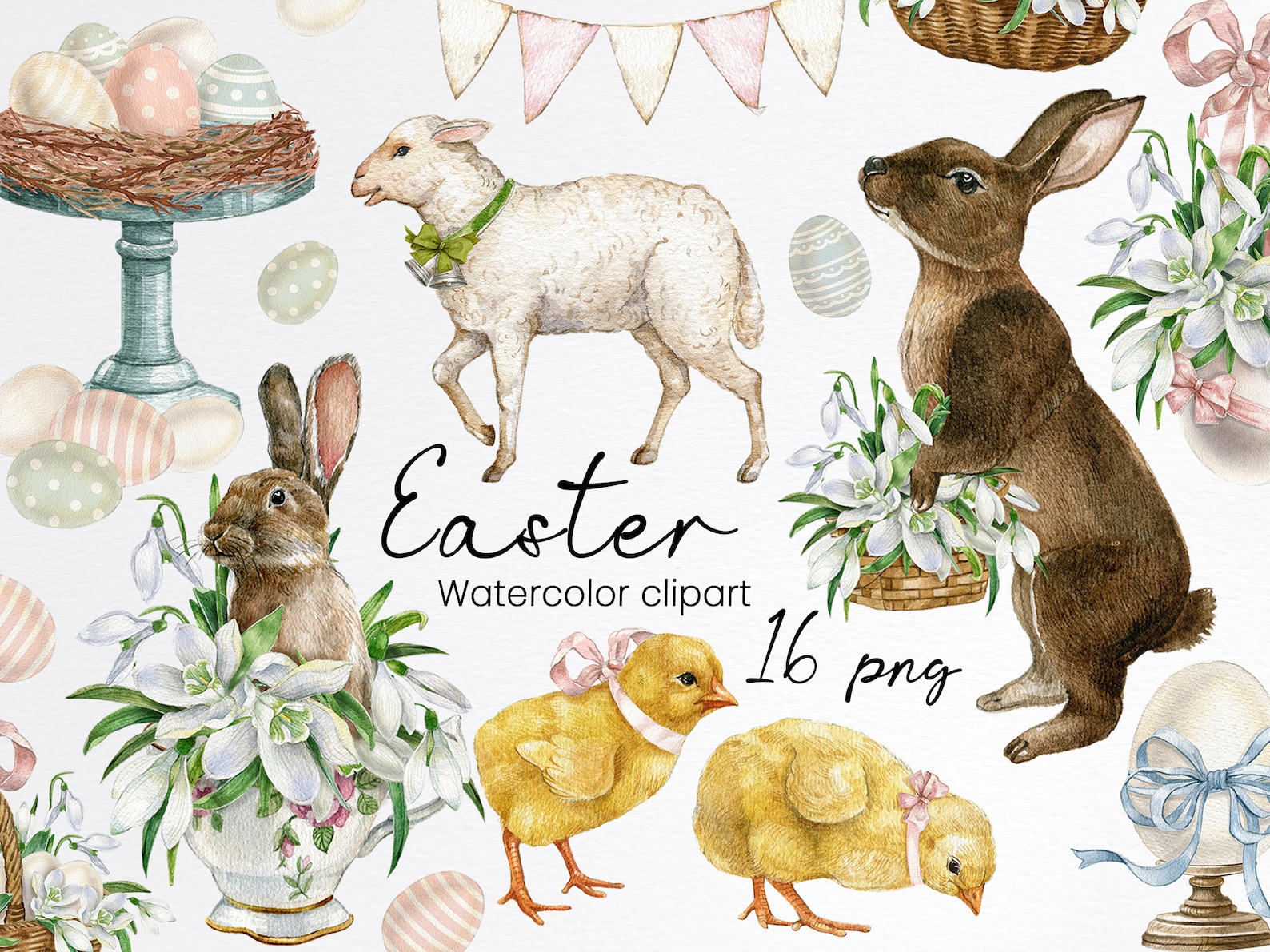 Watercolor Easter Clipart,easter Bunny Clipart,egg Clipart,spring ...