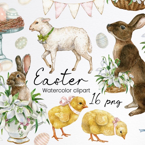 Watercolor Spring Easter Clipart Illustration. Cute Easter - Etsy