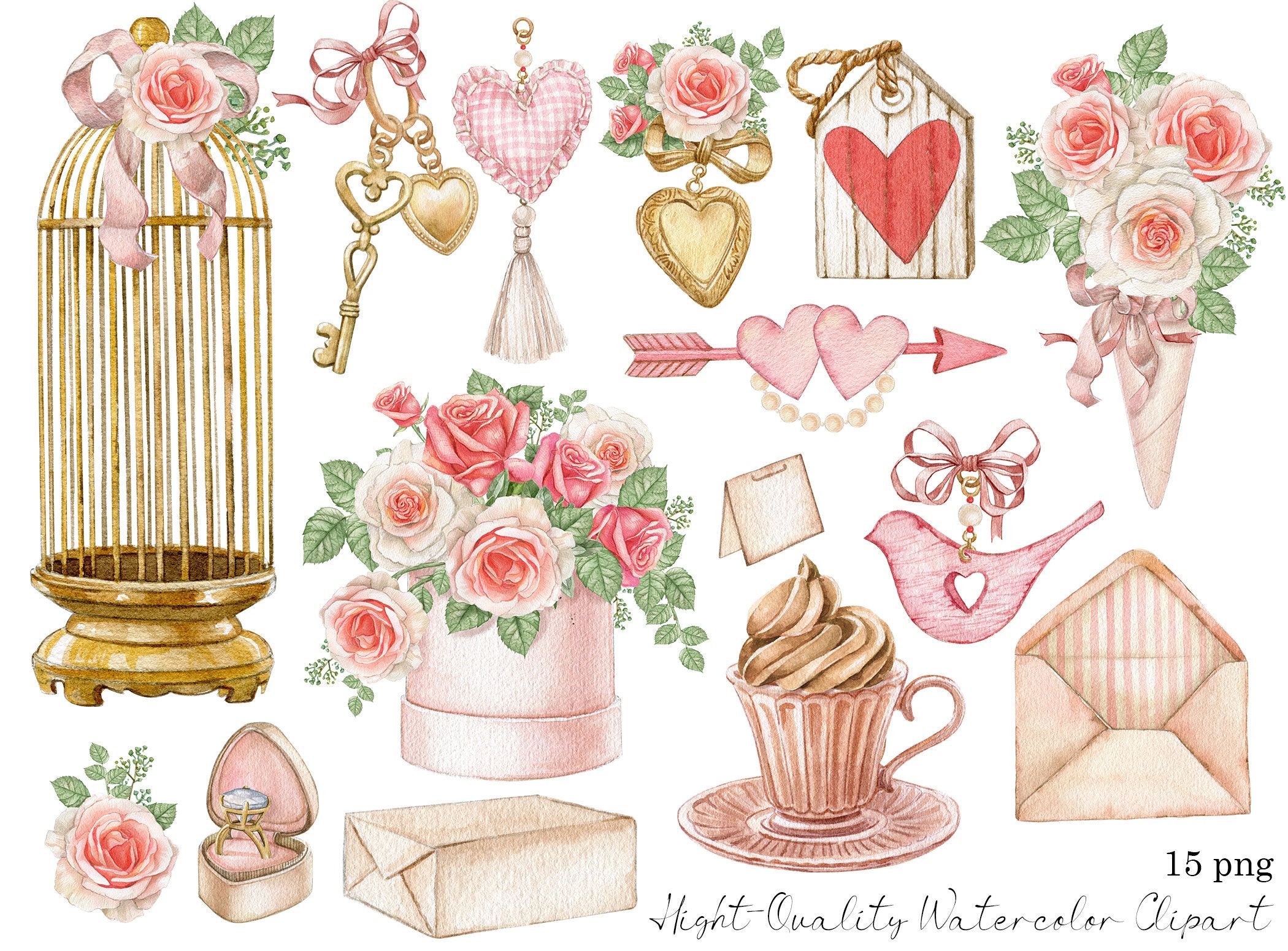 Watercolor Valentines Day Clipart.dusty Rose Flower - Etsy