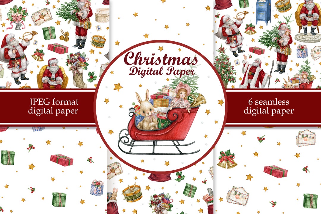 Watercolor Christmas Digital Paper, Santa Claus Winter Holiday Paper ...