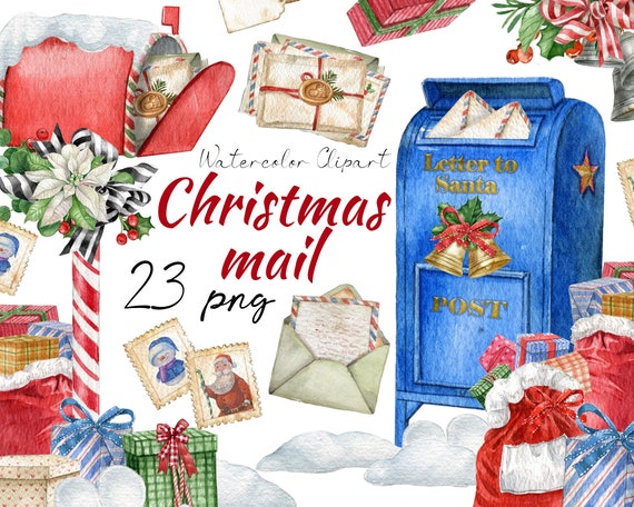 Watercolor Santa Letters Clipart.vintage Christmas Santa Mail | Etsy